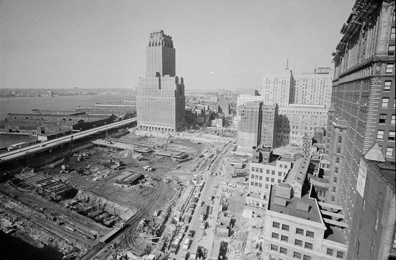 Aerial View of World Trade Center Construction - NYC in 1968