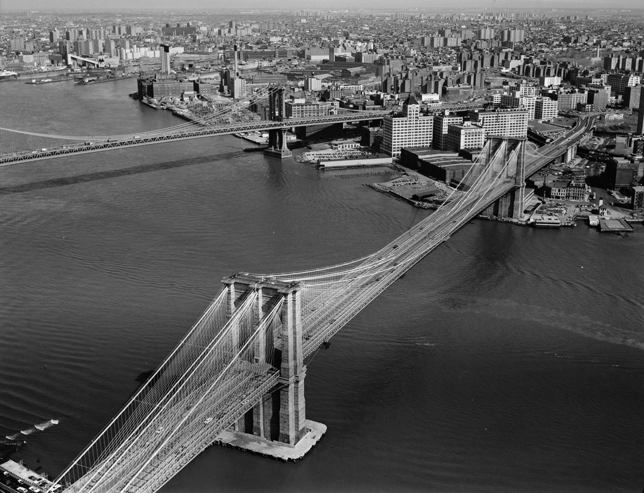 Aerial View of the Brooklyn Bridge - NYC in 1978