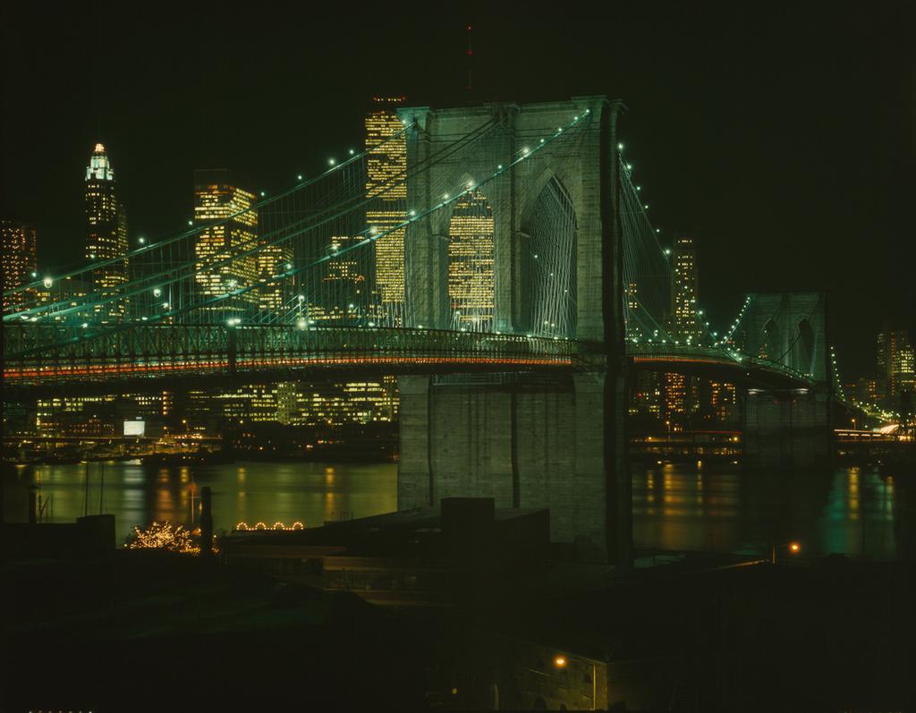 Brooklyn Bridge and Twin Towers at Night - Iconic NYC Skyline