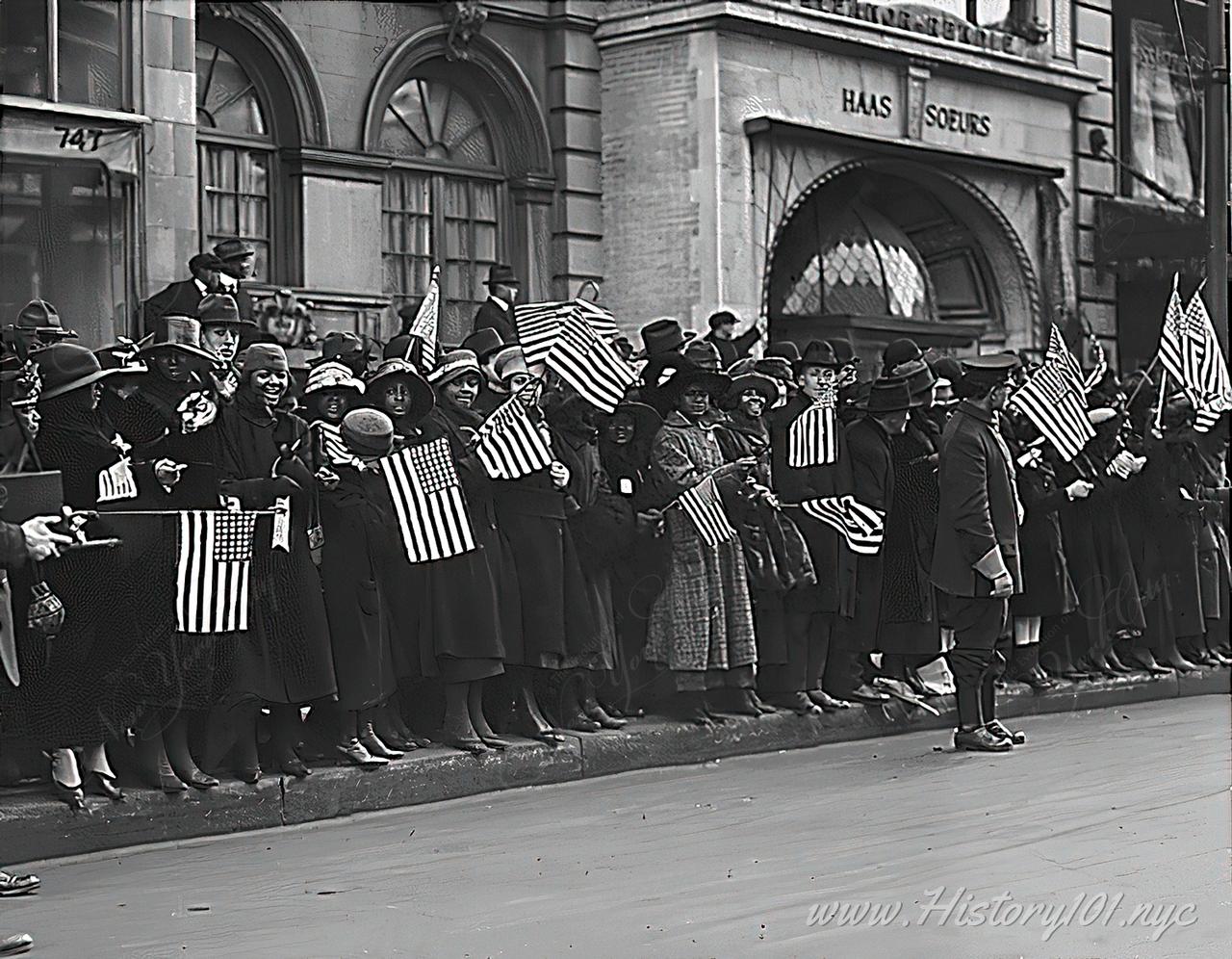 Crowds at Parade of the Famous 369th Infantry - NYC in 1918