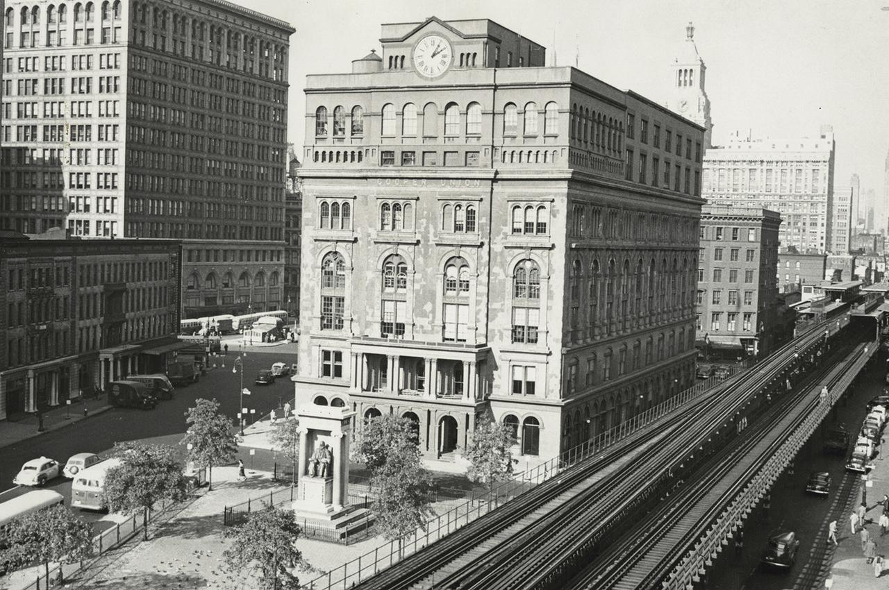 Third Avenue Elevated Train at Cooper Union - NYC in 1952