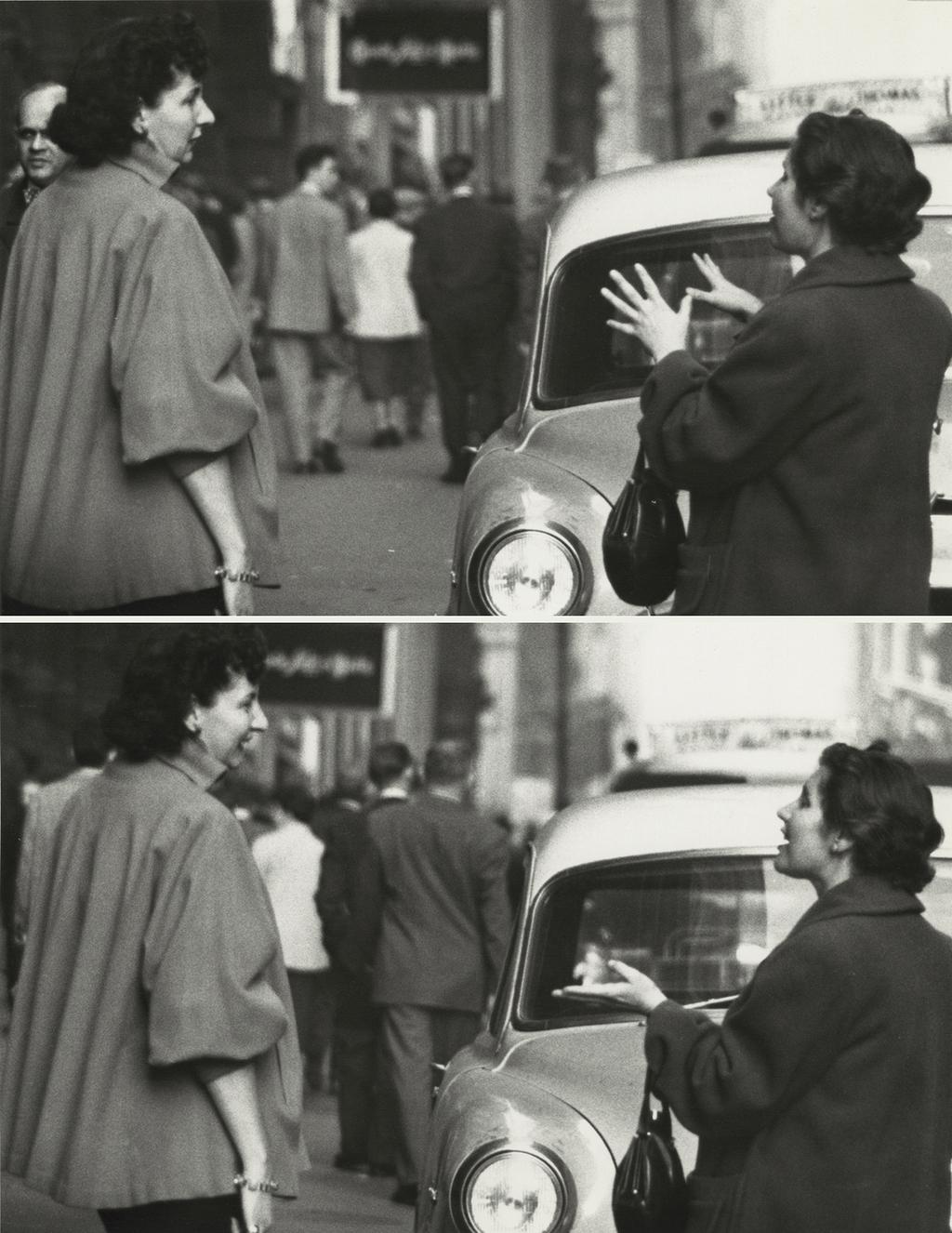 Two Women Talking On City Street Nyc In 1953
