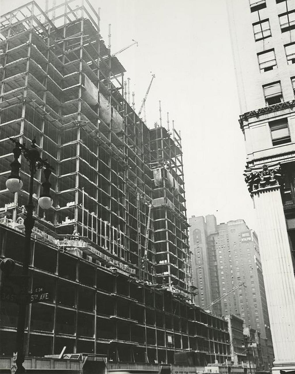 View of Empire State Construction from 34th Street - NYC in 1931