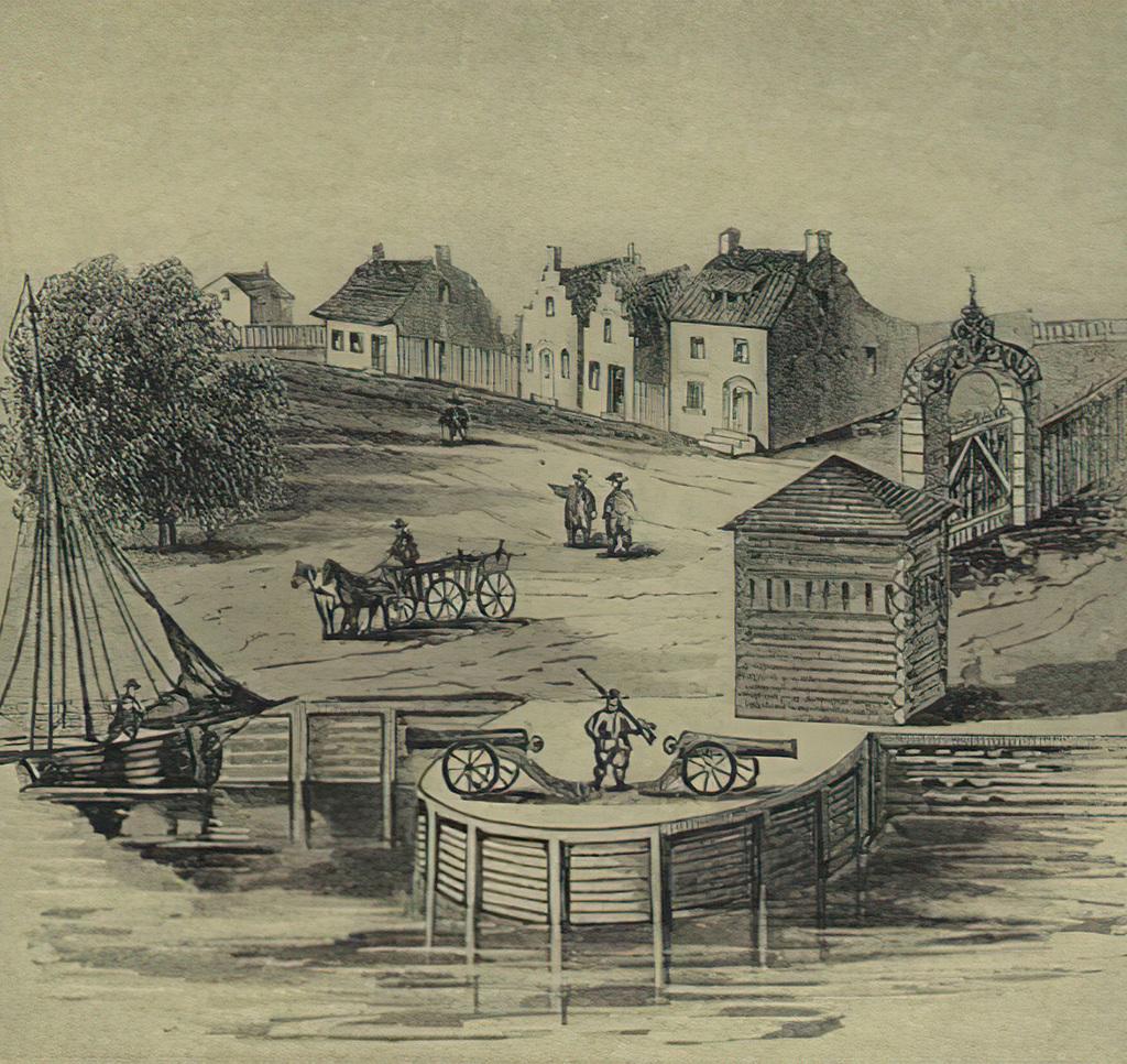 The Blockhouse and City Gate at Wall Street - NYC in 1674