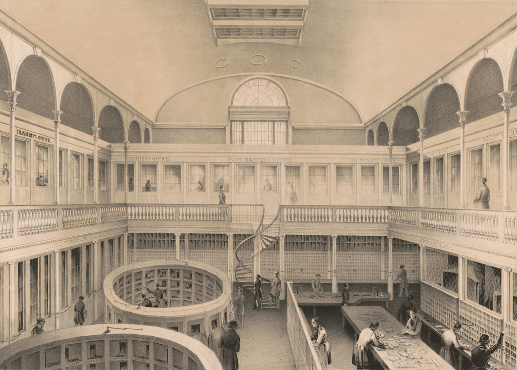 Interior View of New York Post Office - NYC in 1845